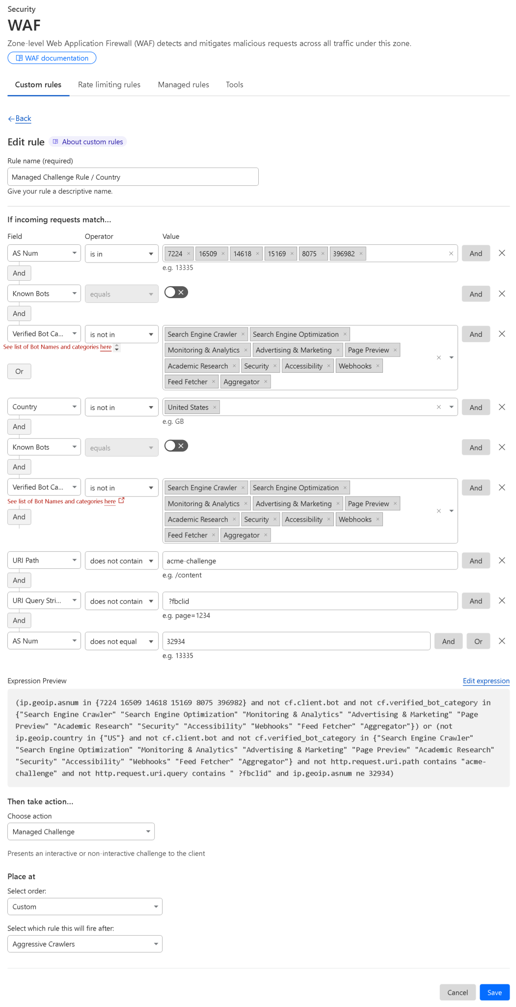 Cloudflare WAF Rules V3 - Web Agency Hero